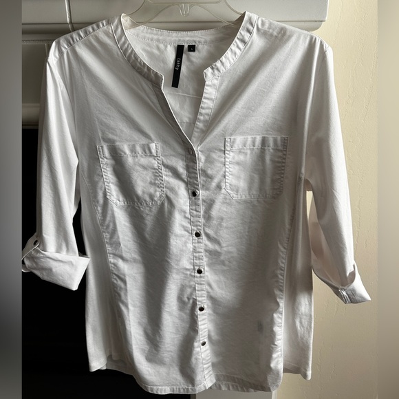Cathy | Tops | Cathy Collarless White Buttondown Shirt | Poshmark